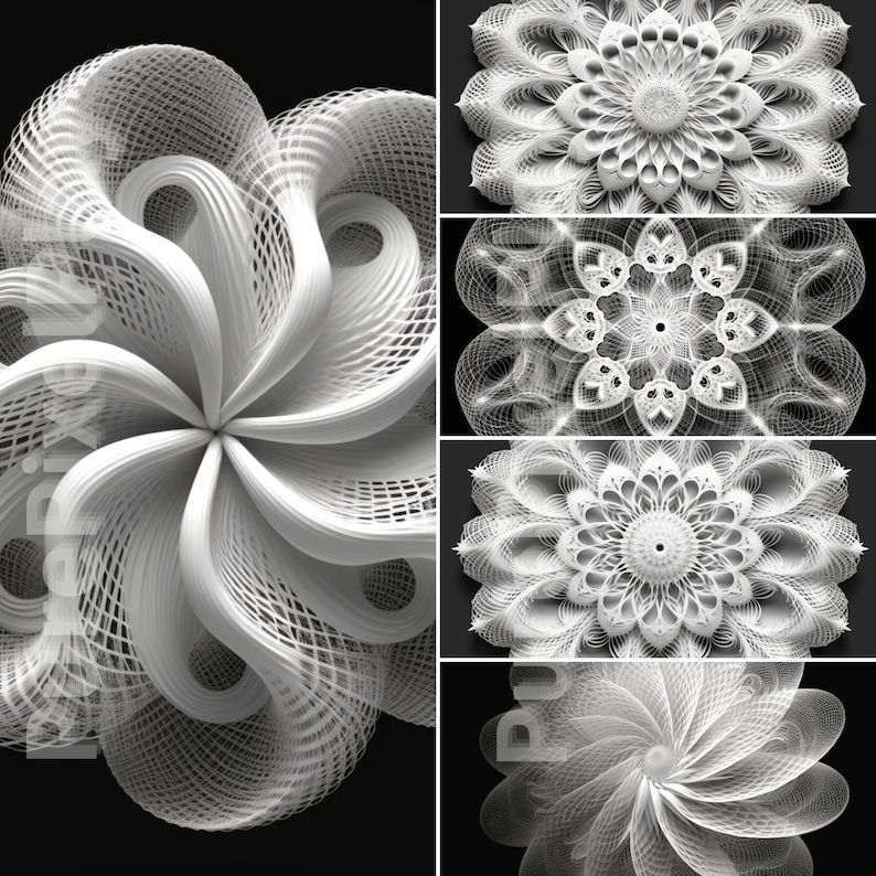 Spirograph Digital Art, 3D Spirograph Clipart, Elegant White ...