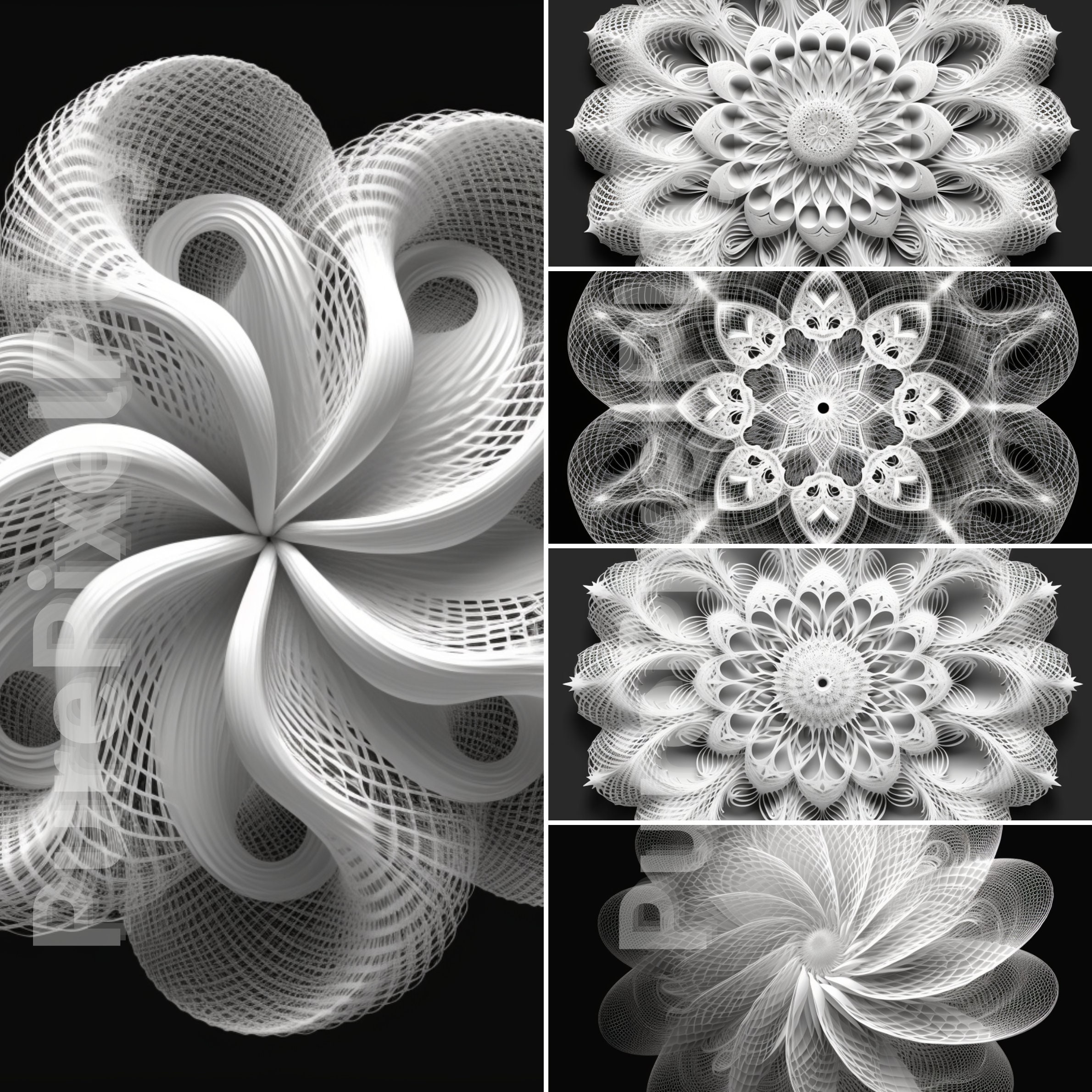 Spirograph Digital Art, 3D Spirograph Clipart, Elegant White ...