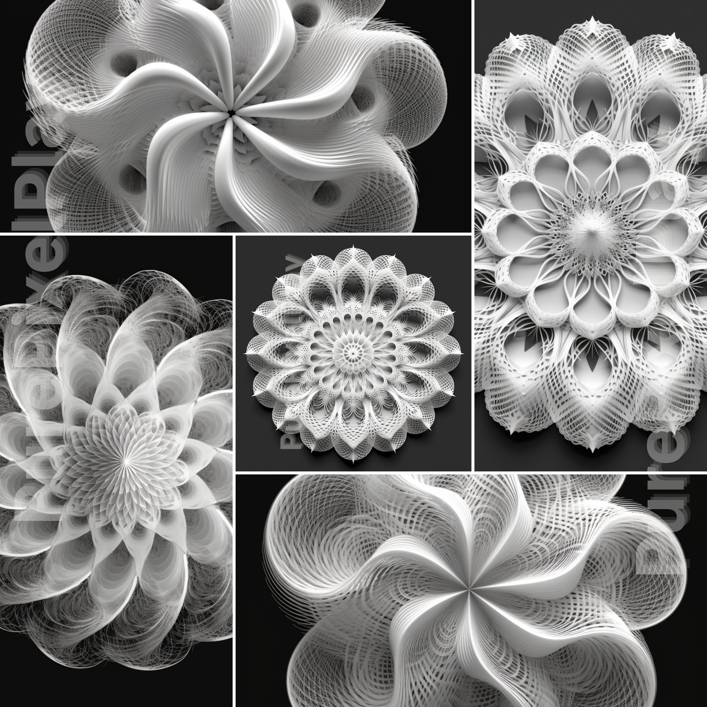 Spirograph Digital Art, 3D Spirograph Clipart, Elegant White ...