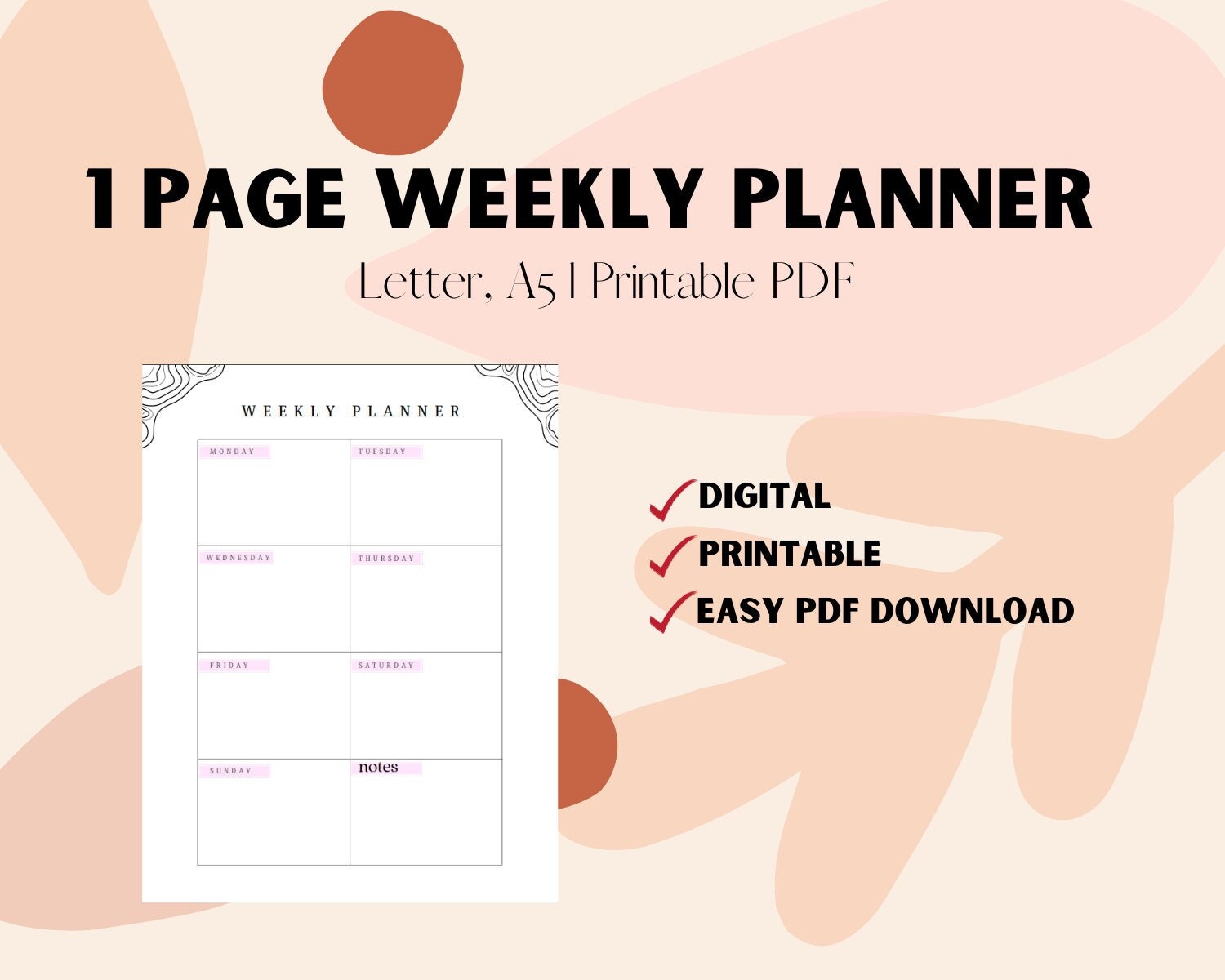 Digital Download/printable Weekly Planner L Weekly Planner Printable L ...