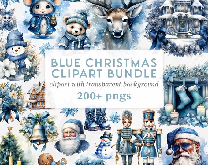 Blue Christmas Clipart Set - 100 Festive PNG Images for Holiday Crafts ...