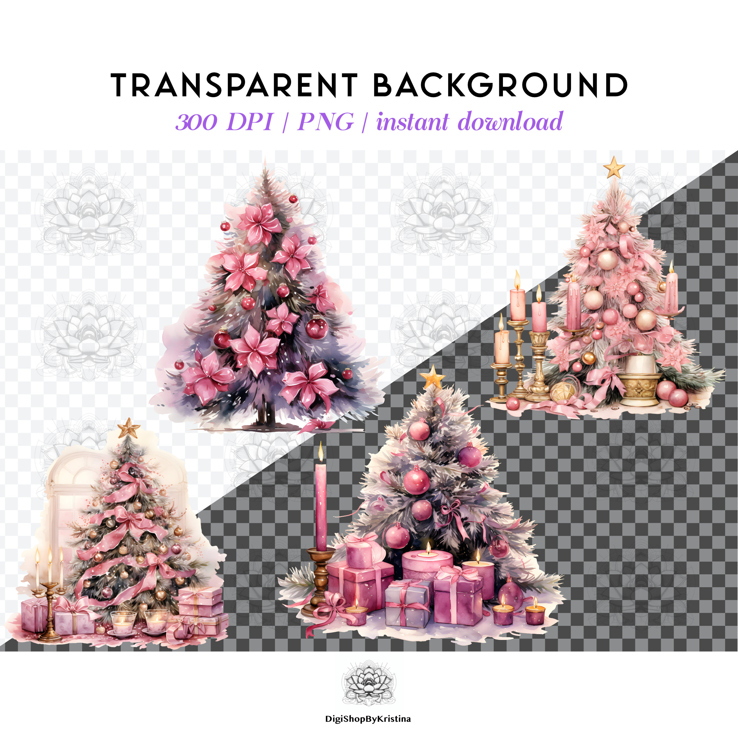 Pink Christmas Trees Clipart Pink Christmas Clipart Girly Christmas ...