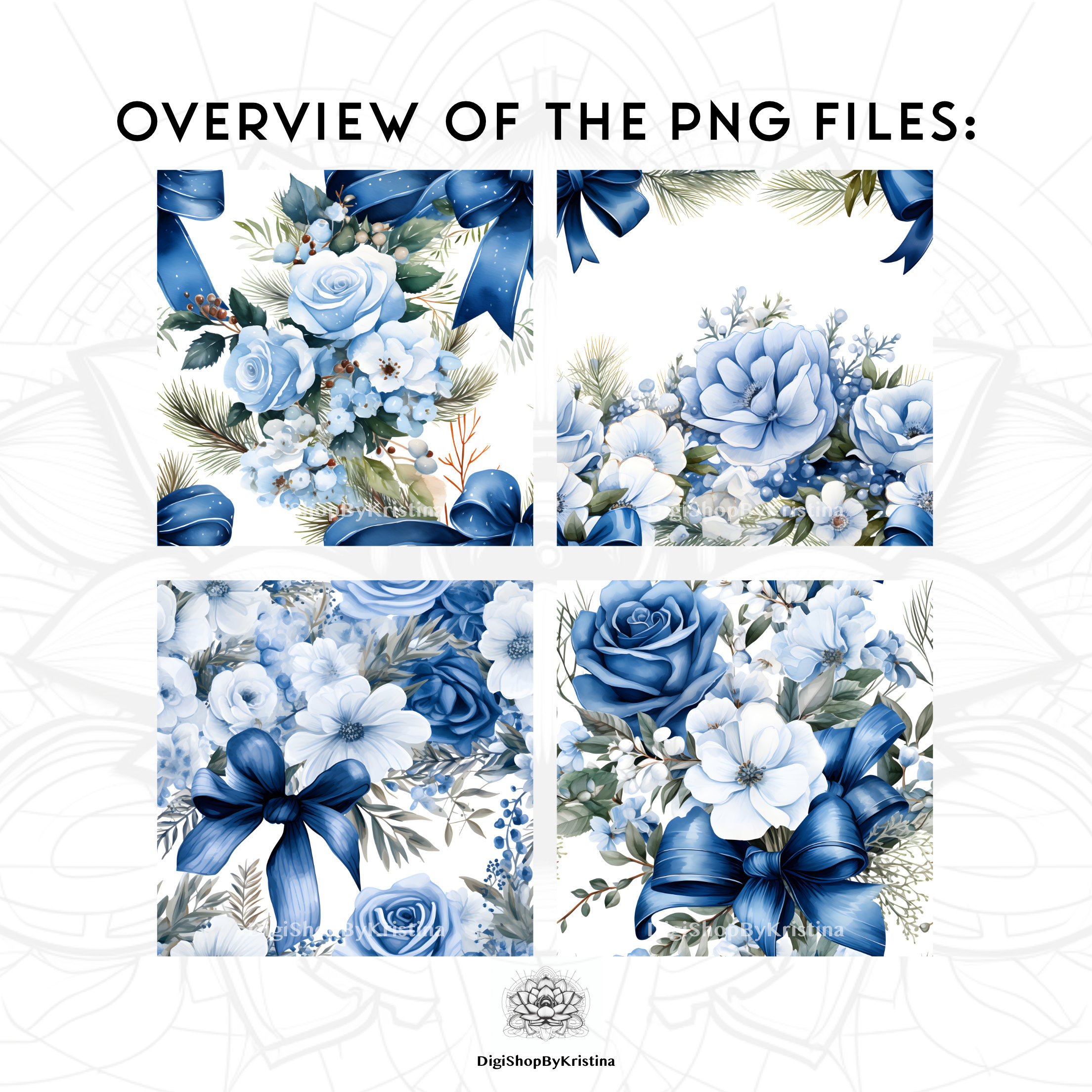 Blue Christmas Flowers Digital Papers Girly Christmas Seamless Pattern ...