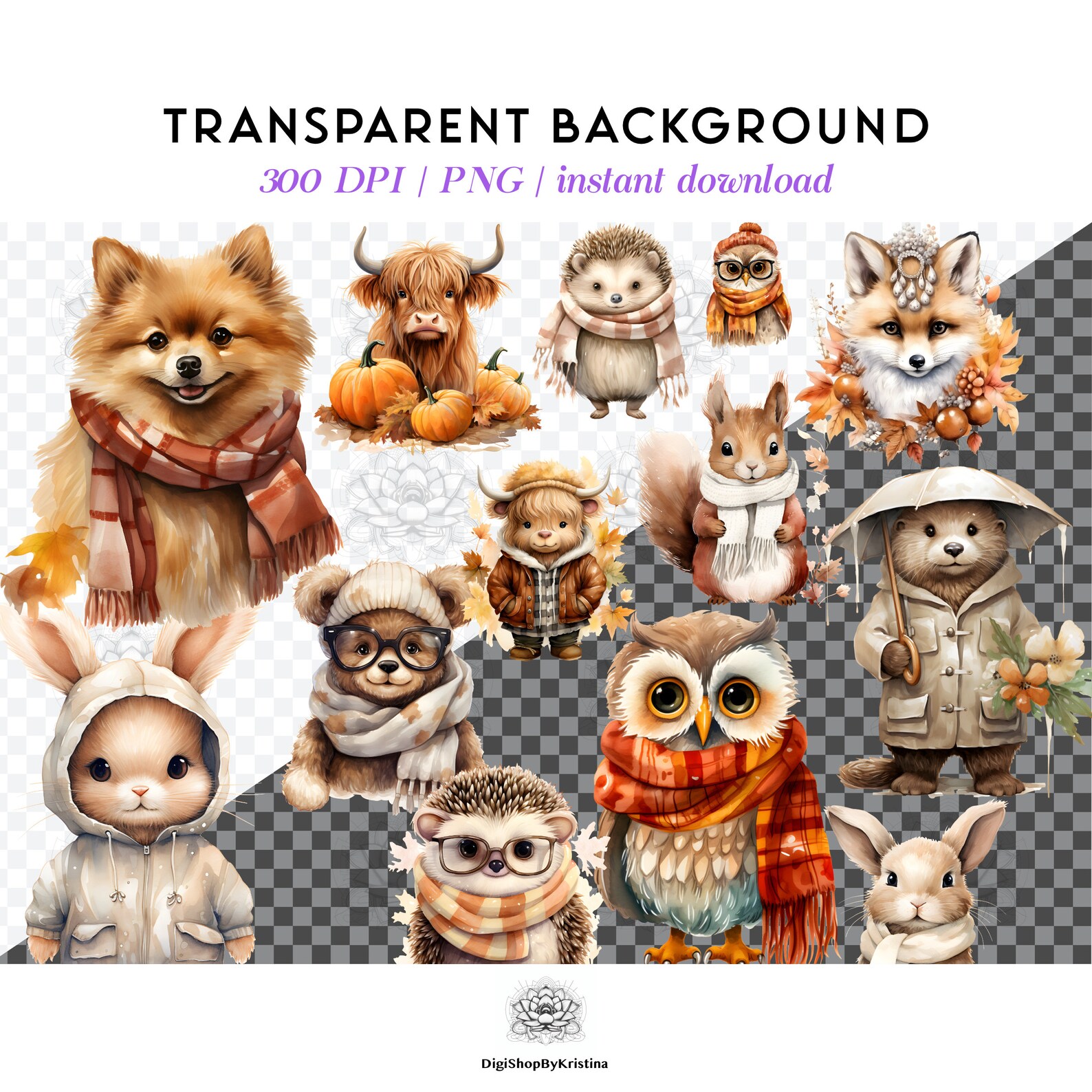 MEGA BUNDLE Autumn Animals Clipart Fall Animals With Scarf Clipart ...