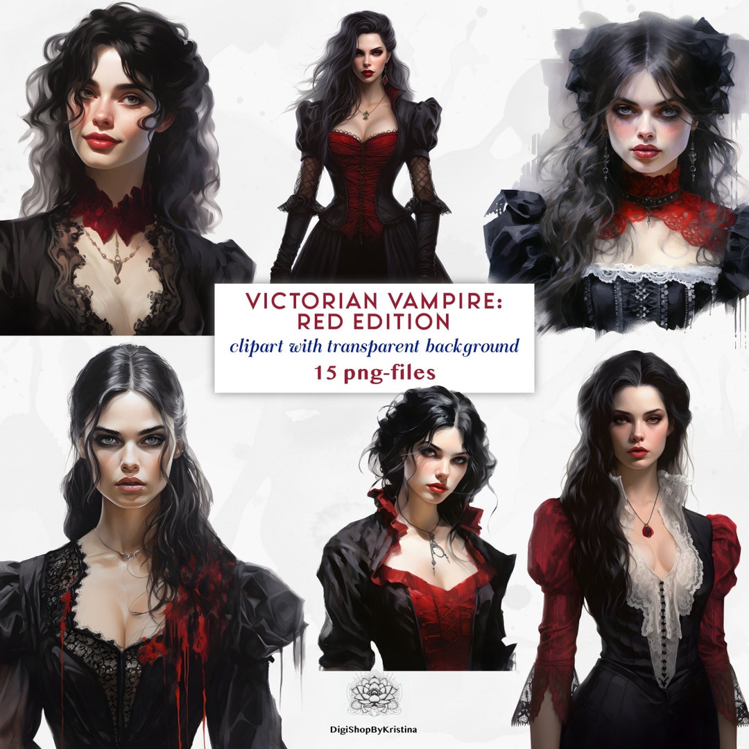 Victorian Vampire Woman Clipart | Black and Red Vampire Clipart Set ...