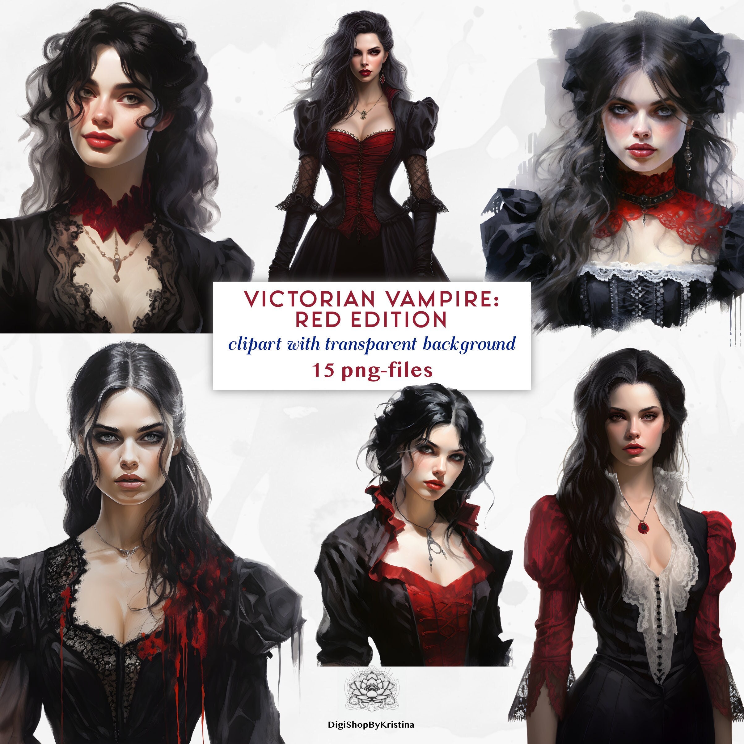 Victorian Vampire Woman Clipart Black and Red Vampire - Etsy