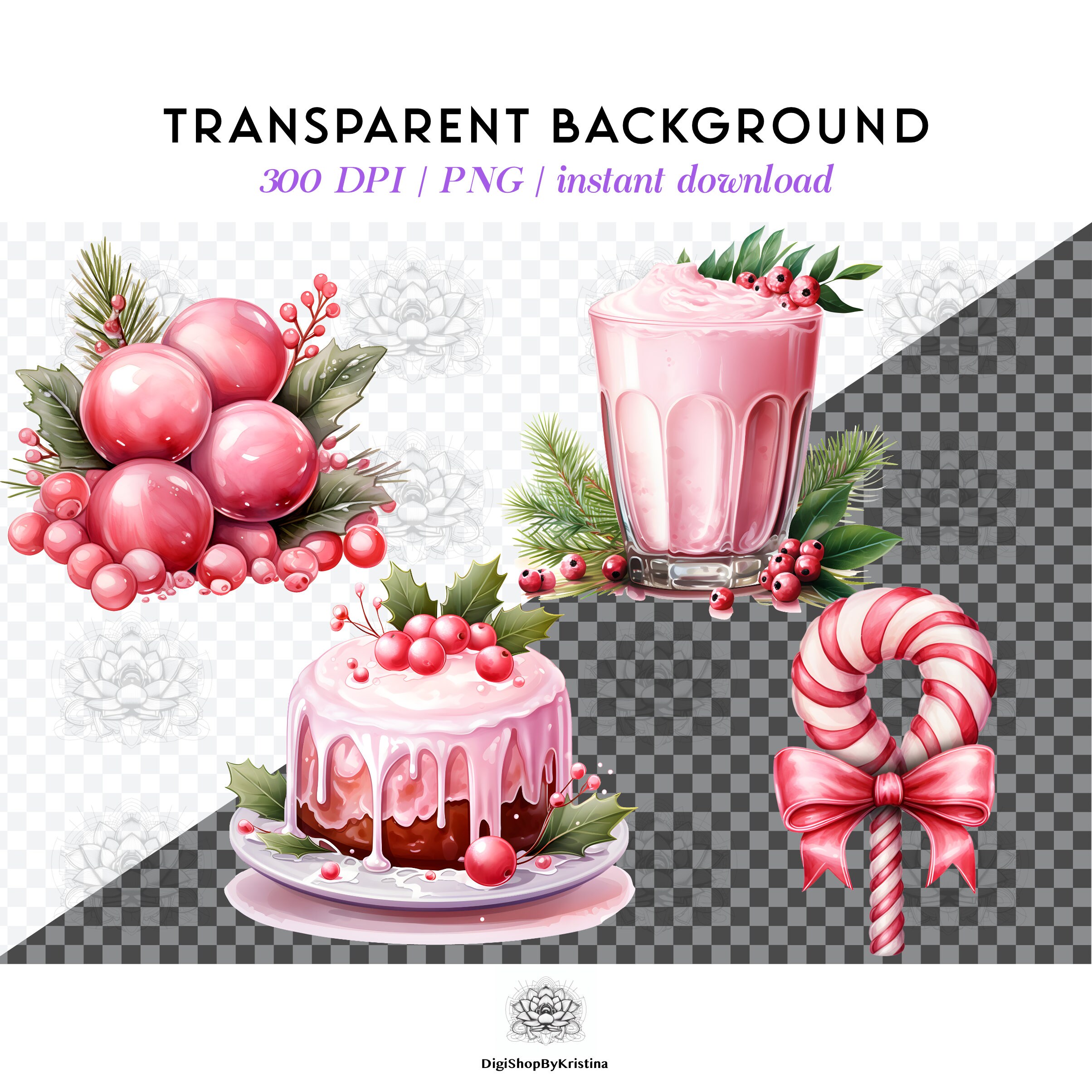 Pink Christmas Dessert Clipart Christmas Sweets Clipart Girly Christmas ...