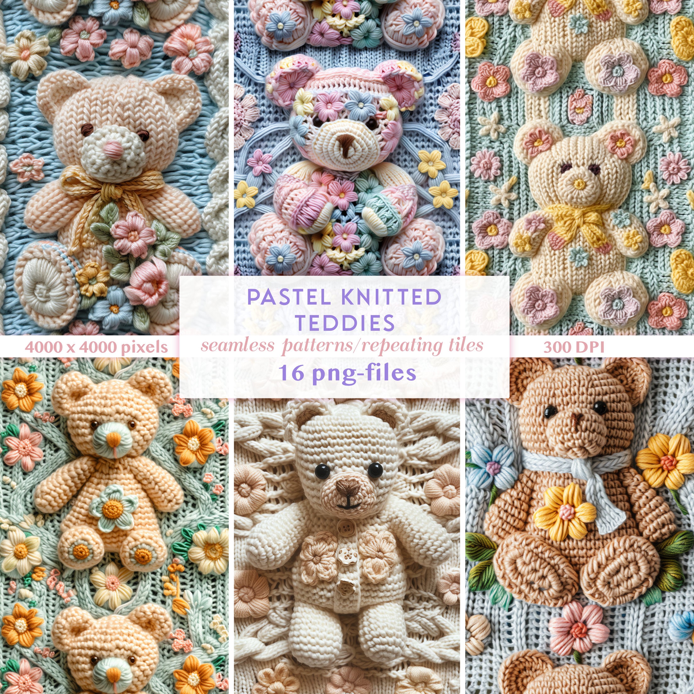 3D Knitted Floral Teddies Seamless Pattern Faux Knit Repeating Pattern ...