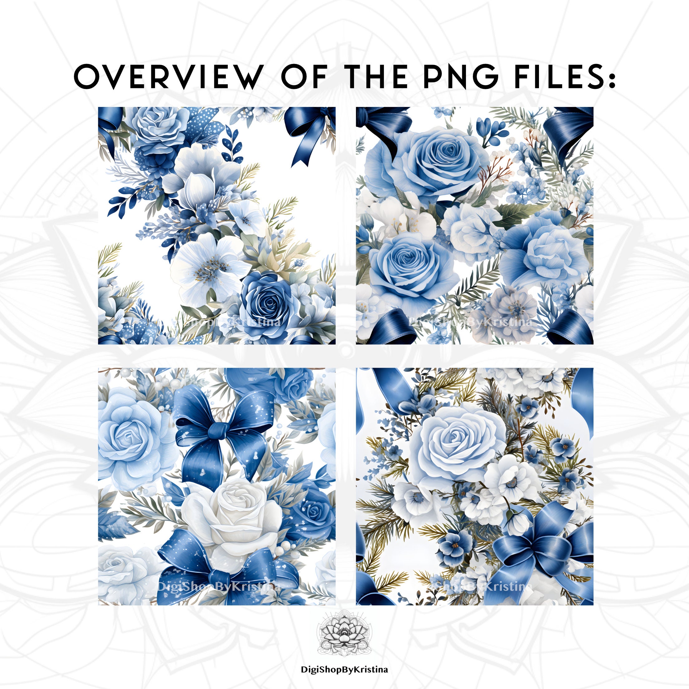 Blue Christmas Flowers Digital Papers Girly Christmas Seamless Pattern ...