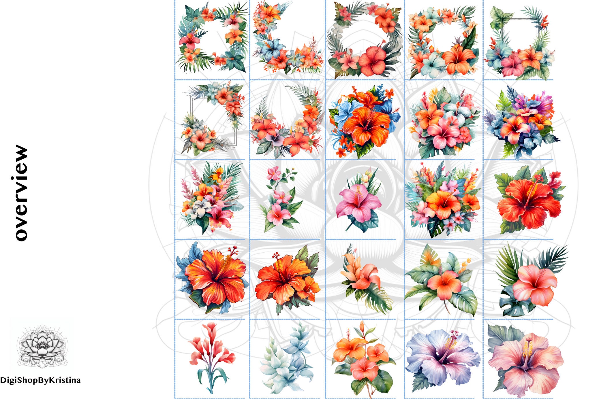 Tropical Flowers Clipart Set Vibrant Flowers and Flowerframes Leafs and ...