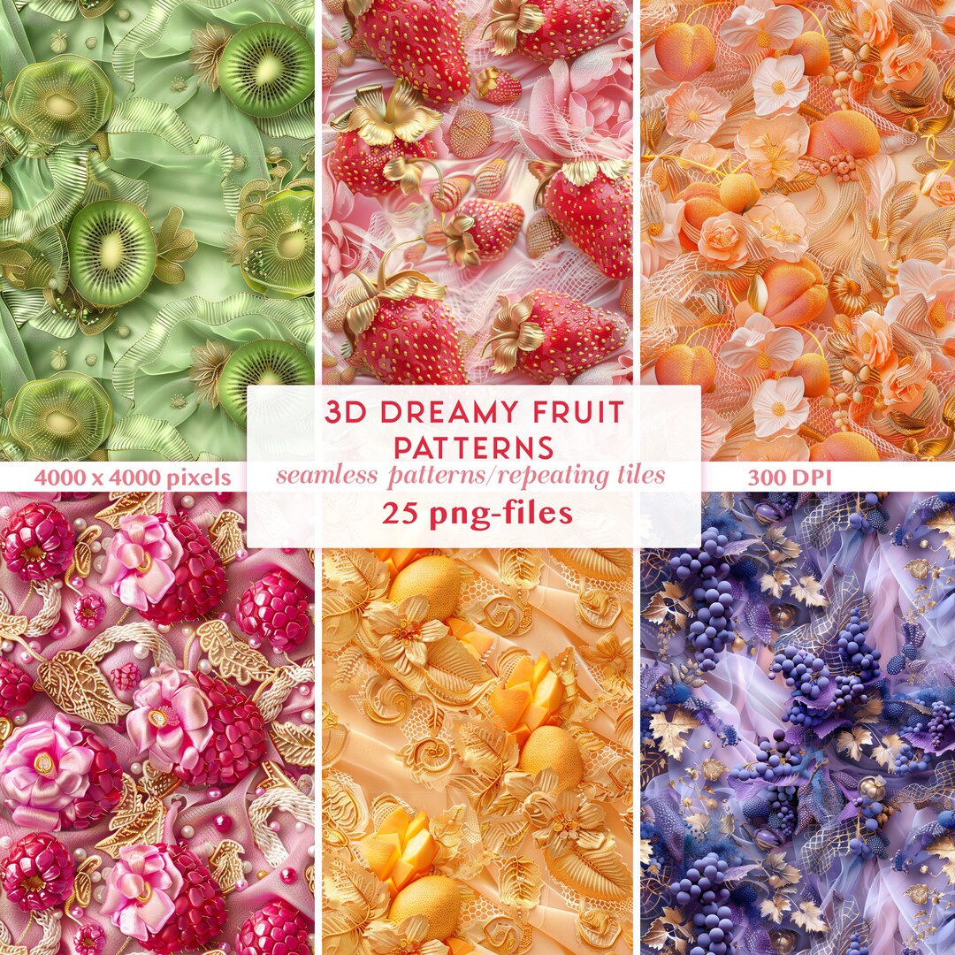 3D Dreamy Fruits Seamless Pattern | 3D Fabric Repeating Fruit Pattern ...