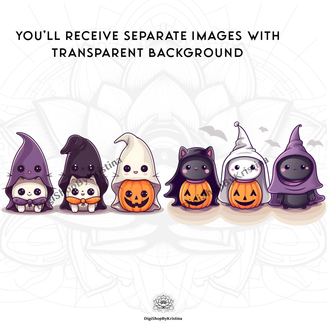 Cute Little Ghost Cats Clipart Pngs Retro Cats Graphics - Etsy