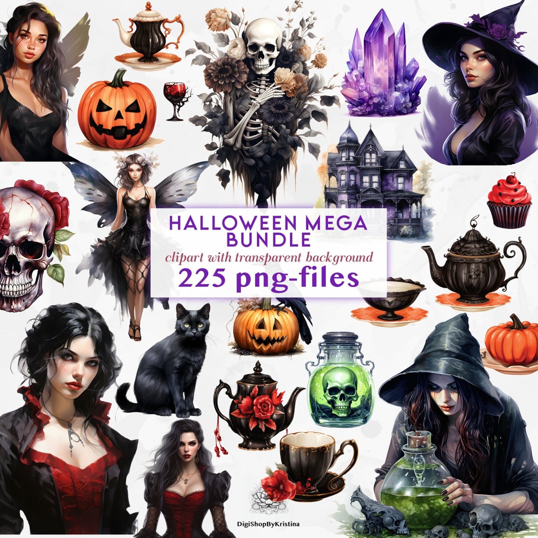 Halloween MEGA Bundle 225 Pngs Clipart | Witches Dark Fairies Pumpkins ...