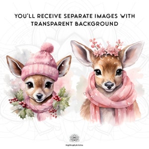 Cute Pink Christmas Reindeer Clipart | Pink Watercolor Christmas ...