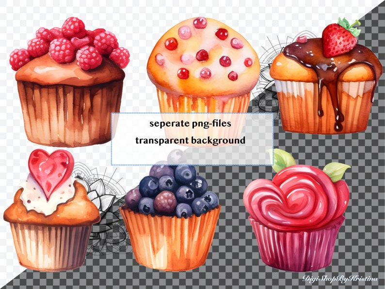 Watercolor Muffins and Cupcakes Clipart Candy and Dessert Clipart ...