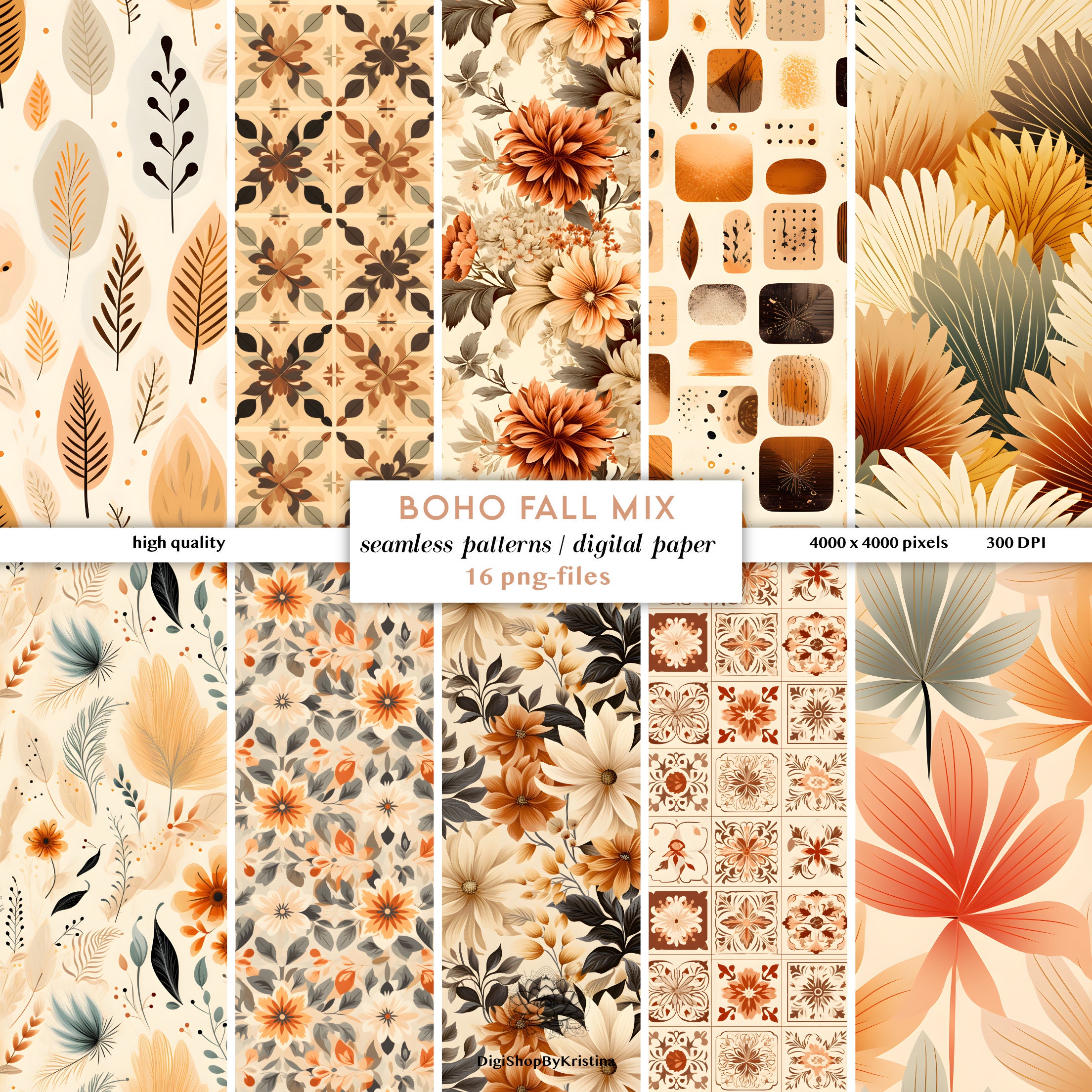Autumn Digital Papers MEGA BUNDLE 100+ Seamless Patterns | Contains 6 ...
