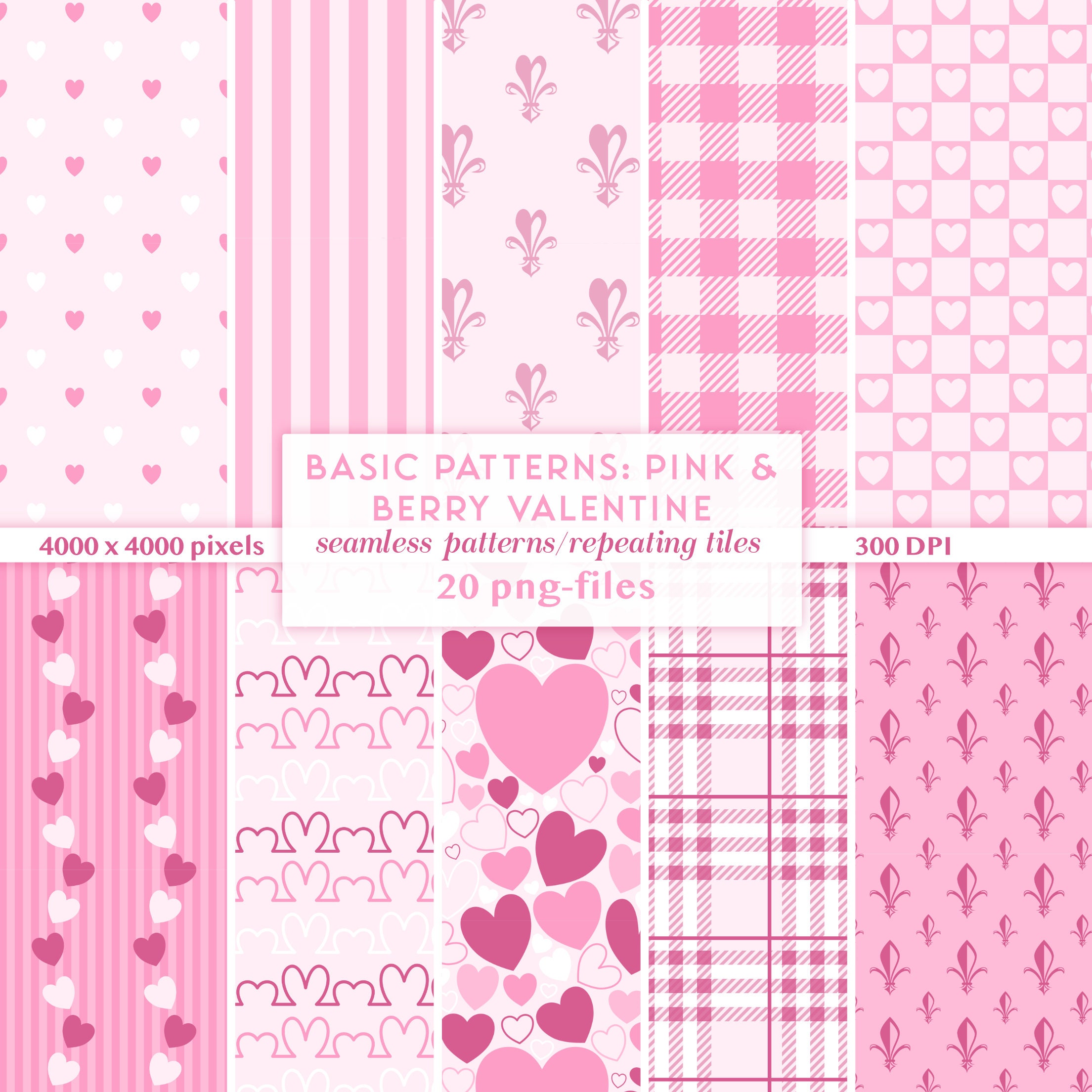 Basic Patterns: Pink & Berry Valentine's Day Seamless Patterns | Heart ...