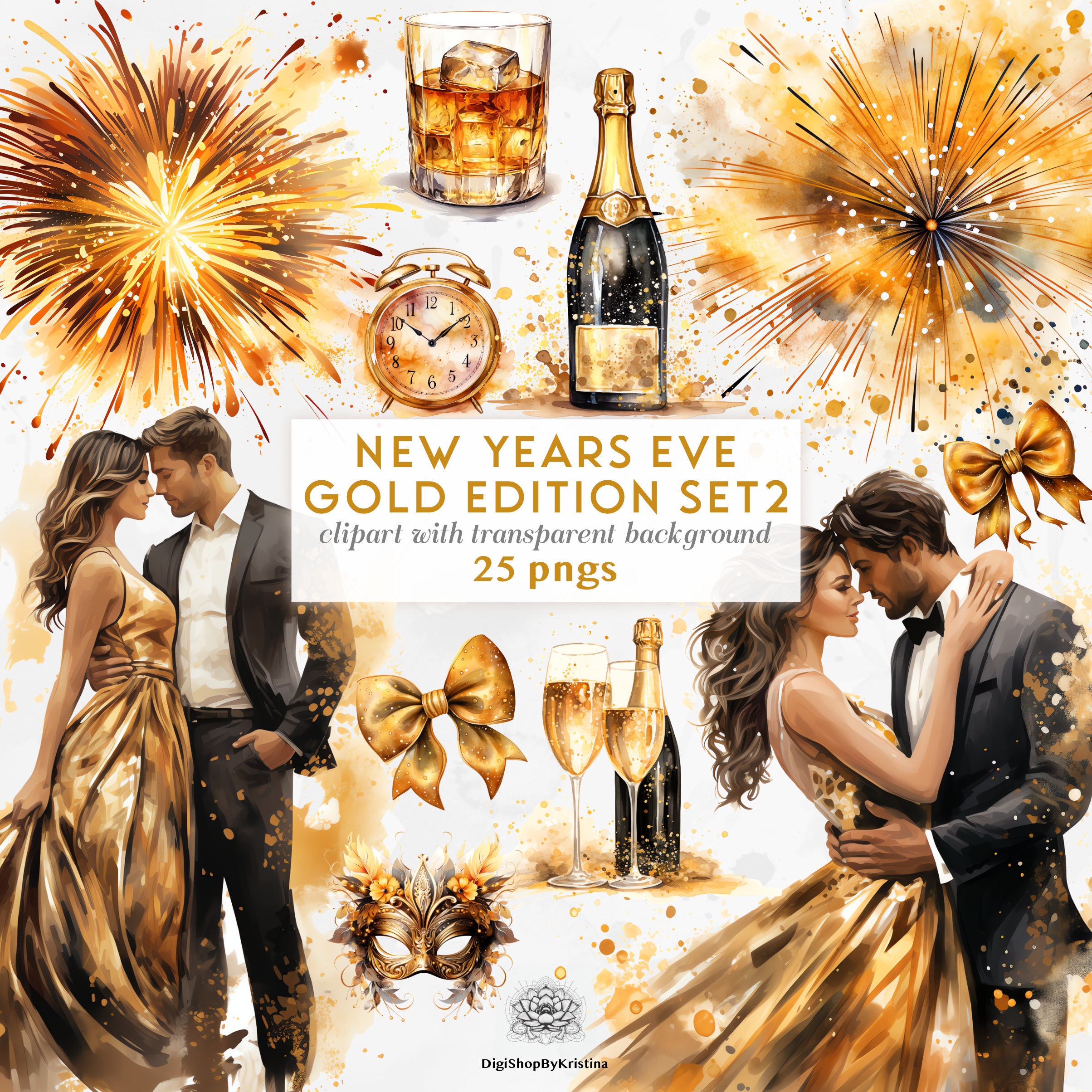 Gold New Years Eve Clipart Set 2 Happy New Year Clipart Gold Party ...