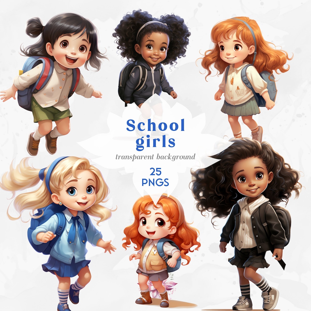 School Girls Clipart | Back to School Clipart | Cute Girl Clipart ...