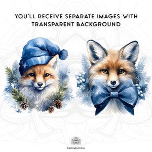 Cute Blue Christmas Fox Clipart | Blue Watercolor Christmas Fox Pngs ...