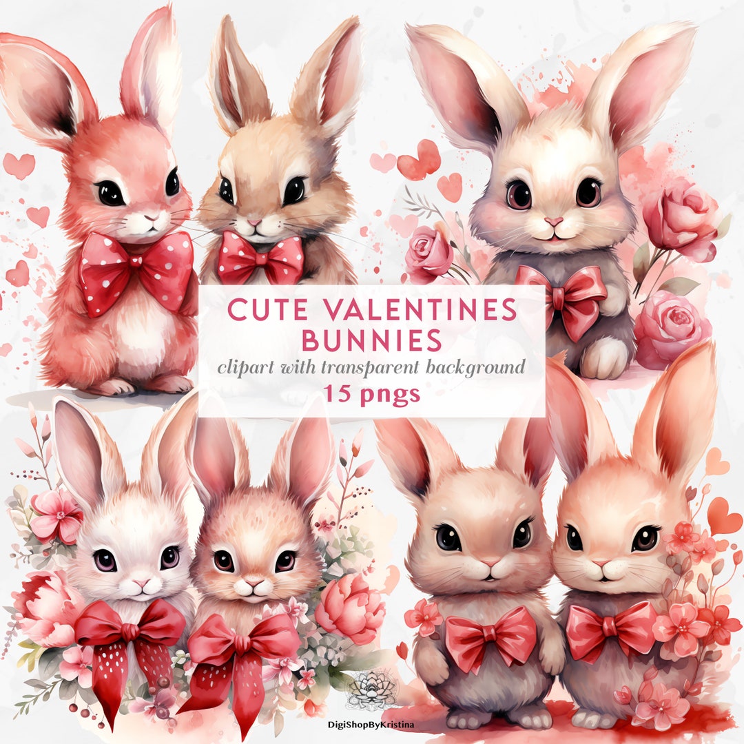 Cute Valentines Bunnies Couple Clipart | Valentine's Day Clipart Cute ...
