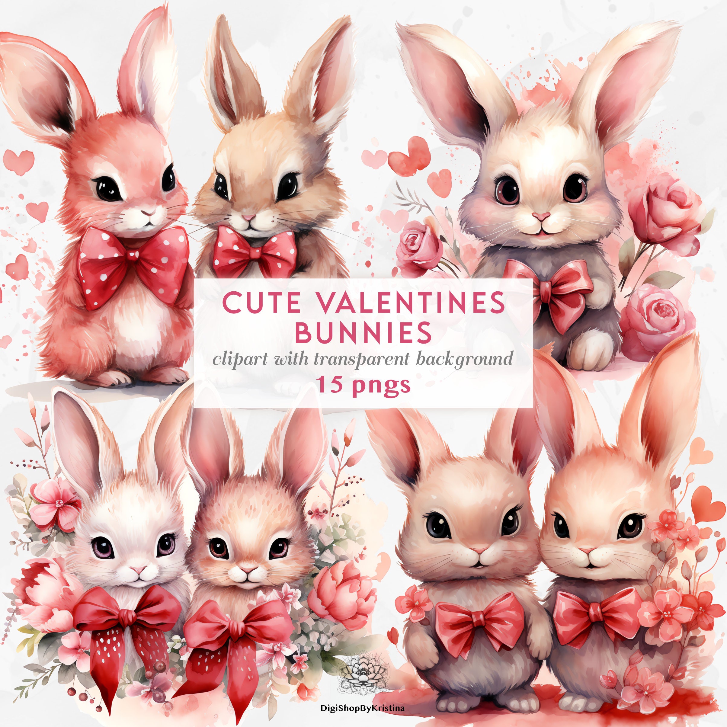 Cute Valentines Bunnies Couple Clipart Valentine's Day Clipart Cute ...