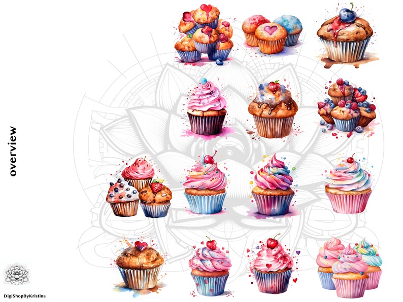 Watercolor Muffin and Cupcake Clipart Mix Pretty and Unique - Etsy