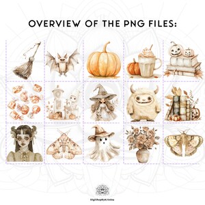 Boho Halloween Clipart Set 1, Retro Halloween Pngs, Witch, Ghost, Bat ...