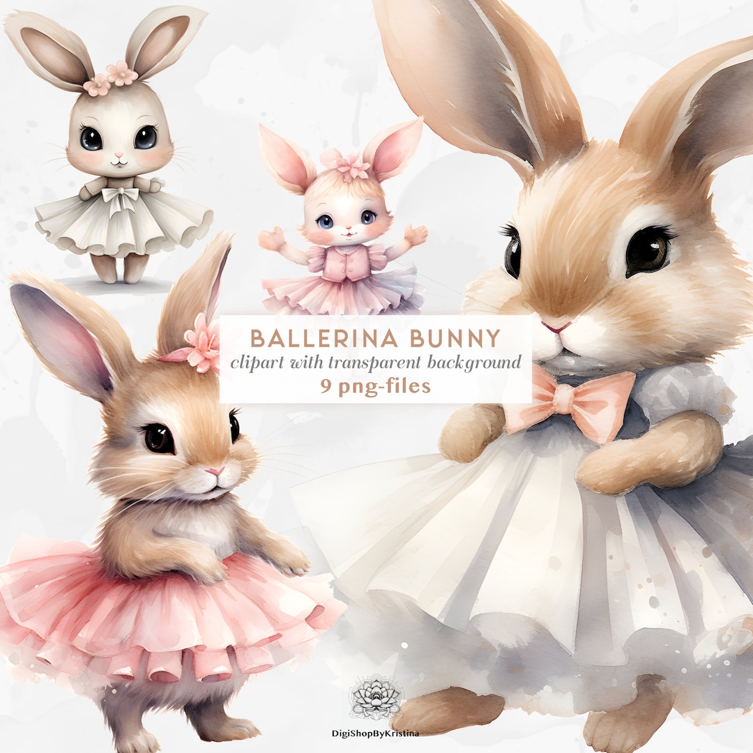 Cute Little Ballerina Bunnies Clipart Set | Watercolor Bunny Pngs ...