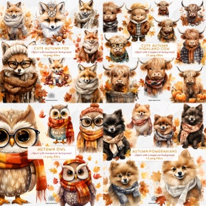 MEGA BUNDLE Autumn Animals Clipart | Fall Animals With Scarf Clipart ...