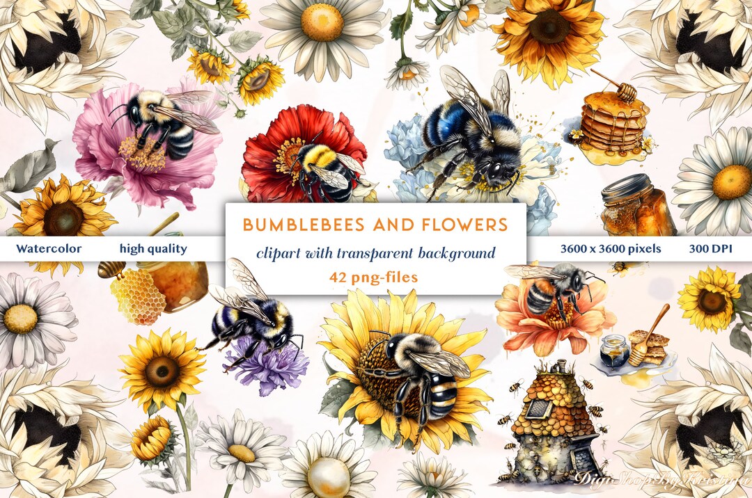 Bees on Flowers Clipart | Spring Flowers Pngs | Bumblebee Clipart ...