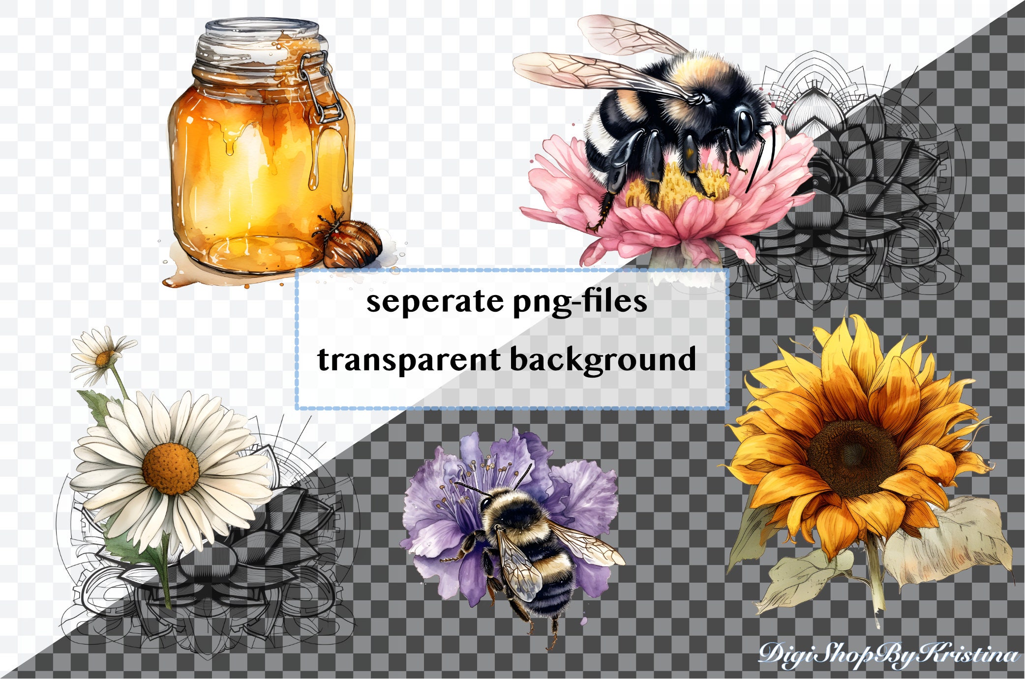 Bees on Flowers Clipart Spring Flowers Pngs Bumblebee Clipart Colorful ...