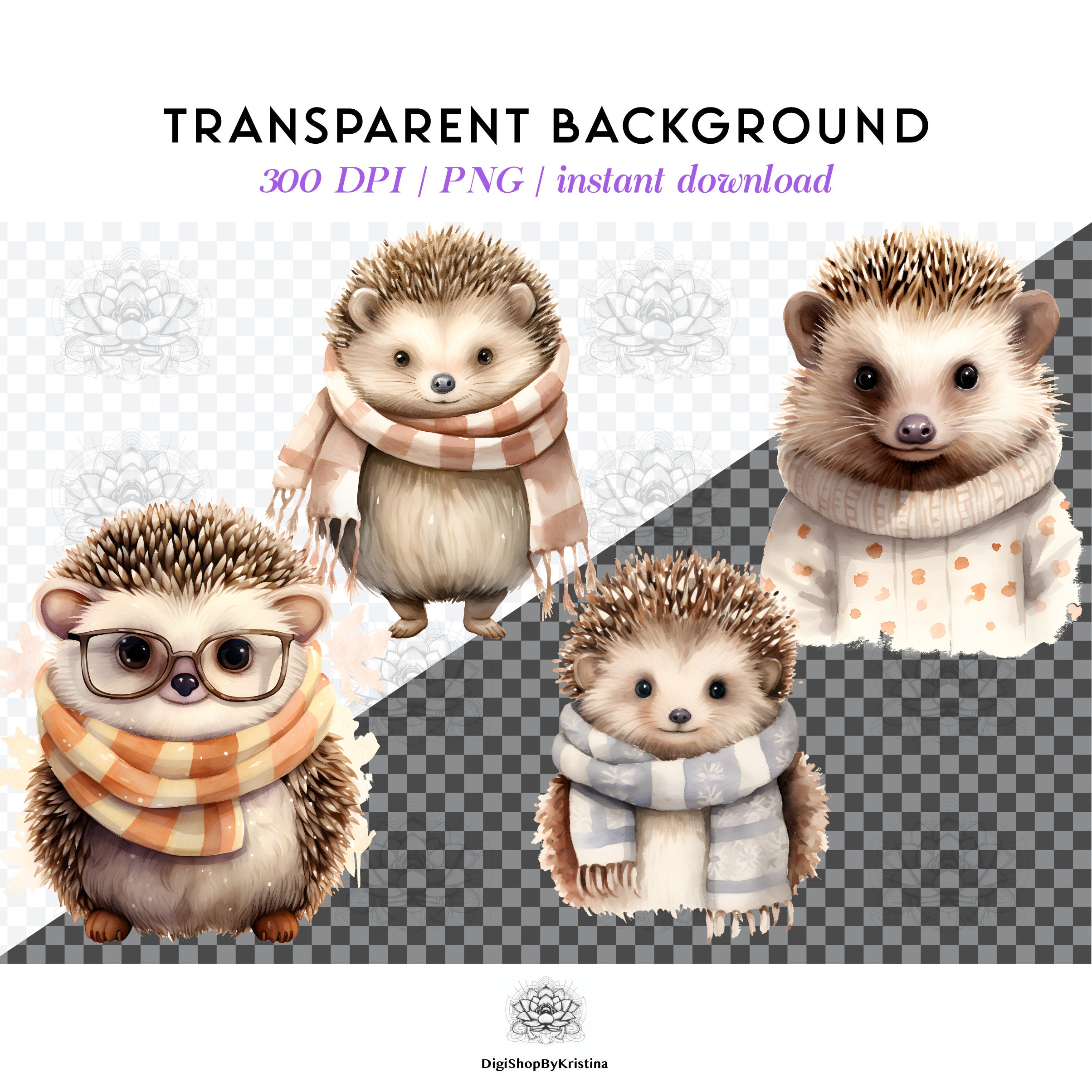 Cute Little Autumn Hedgehog Clipart Set | Watercolor Hedgehog Pngs ...