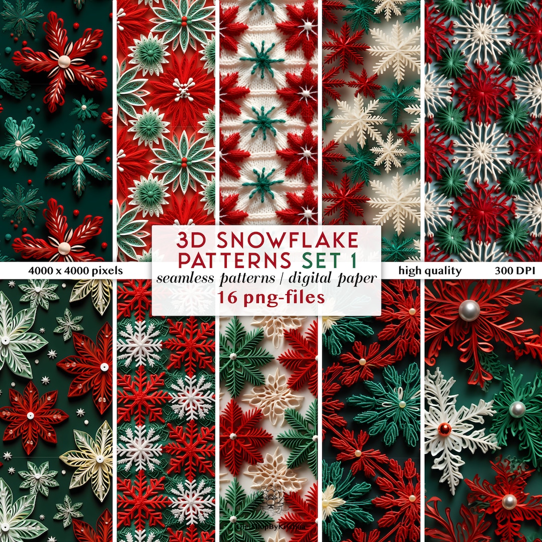 3D Christmas Digital Papers | Snowflake Christmas Seamless Patterns Mix ...
