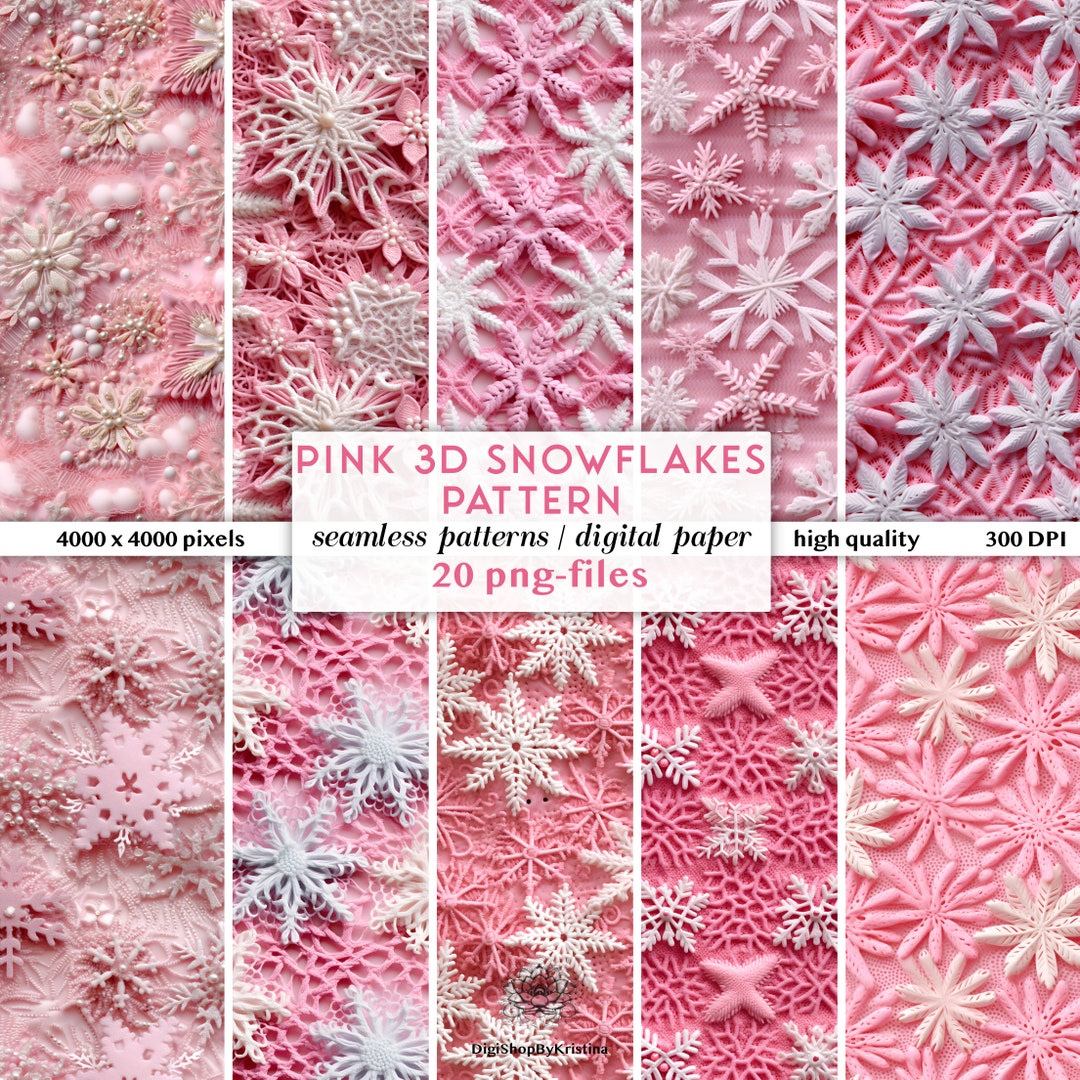 3D Abstract Pink Snowflakes Digital Papers | Pink Christmas Seamless ...