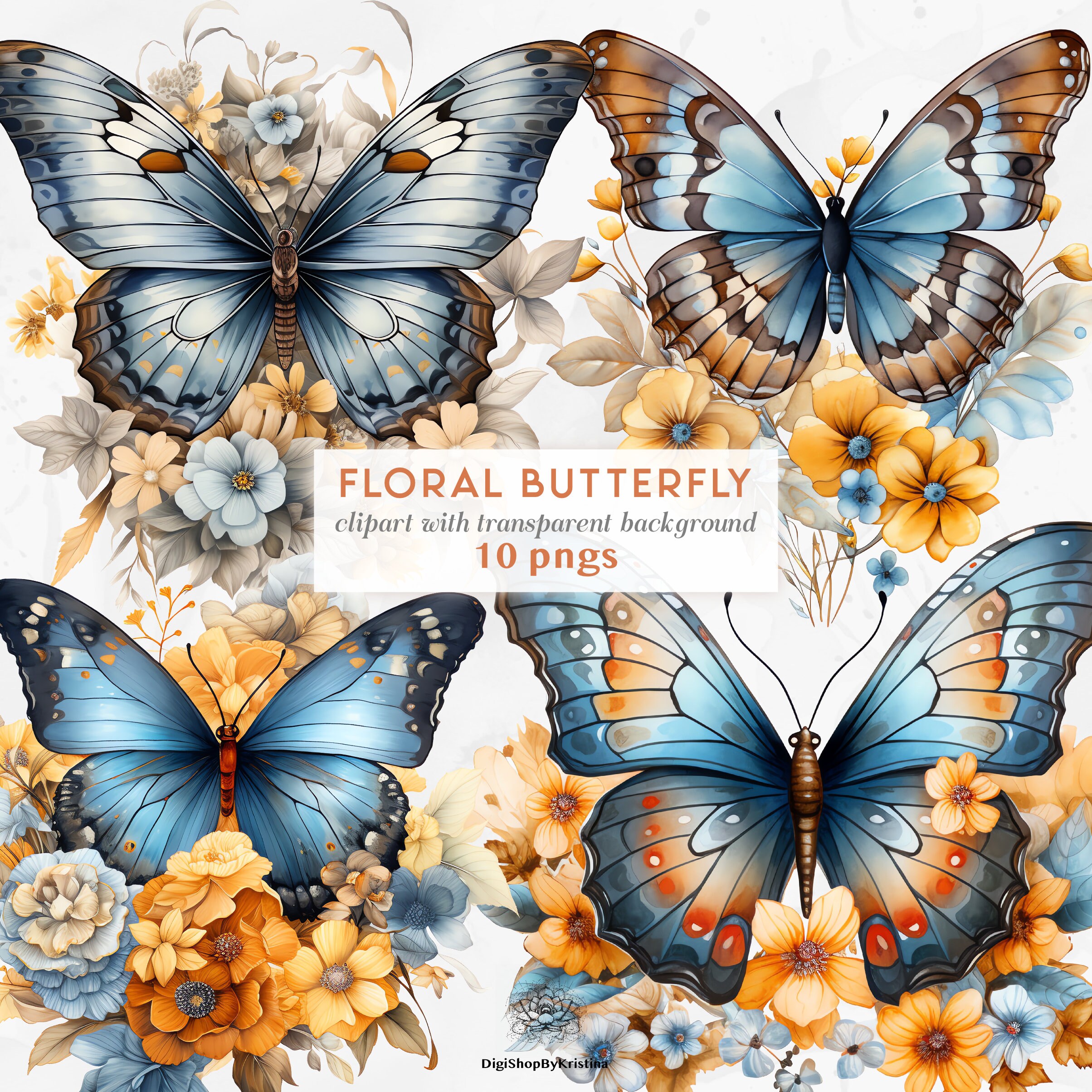 Floral Watercolor Butterly Clipart Butterfly Pngs Spring Edition Blue ...
