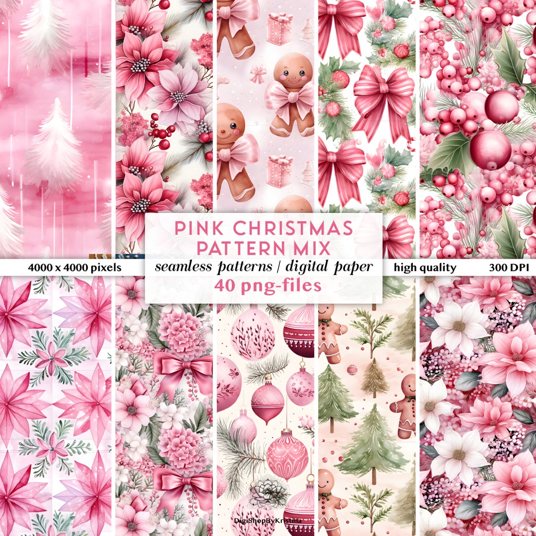 Pink Christmas Digital Papers | Girly Christmas Seamless Patterns Mix ...