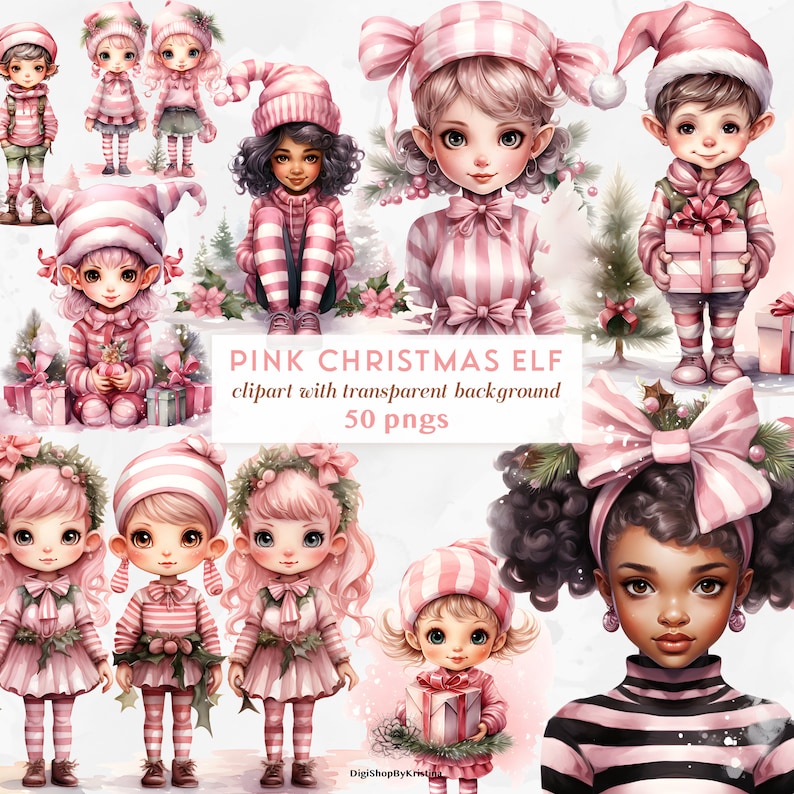 Christmas Elf Clipart Collection Pink Christmas Elves Clipart Girly ...