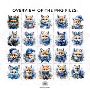 Cute Blue Christmas Fox Clipart | Blue Watercolor Christmas Fox Pngs ...