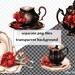 Red Rose Gothic Tea Party Clipart Set | Porcelain Tea Set PNG Images ...