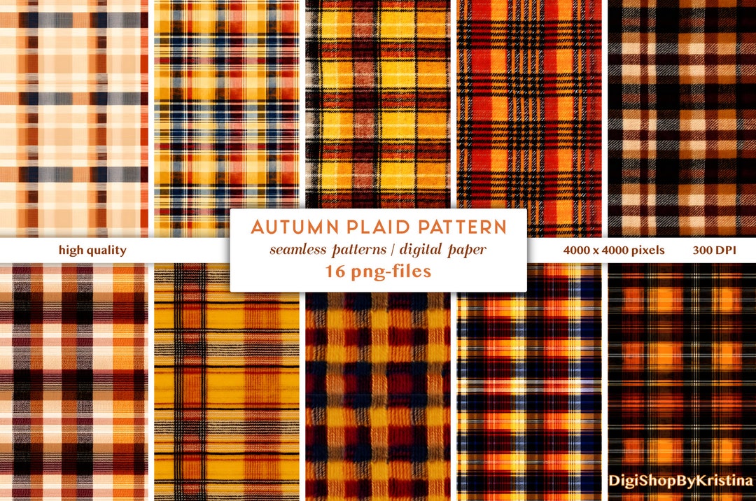 Autumn Plaid Fabric Digital Paper Seamless | Seamless Fall Fabric Patterns Instant Download ...