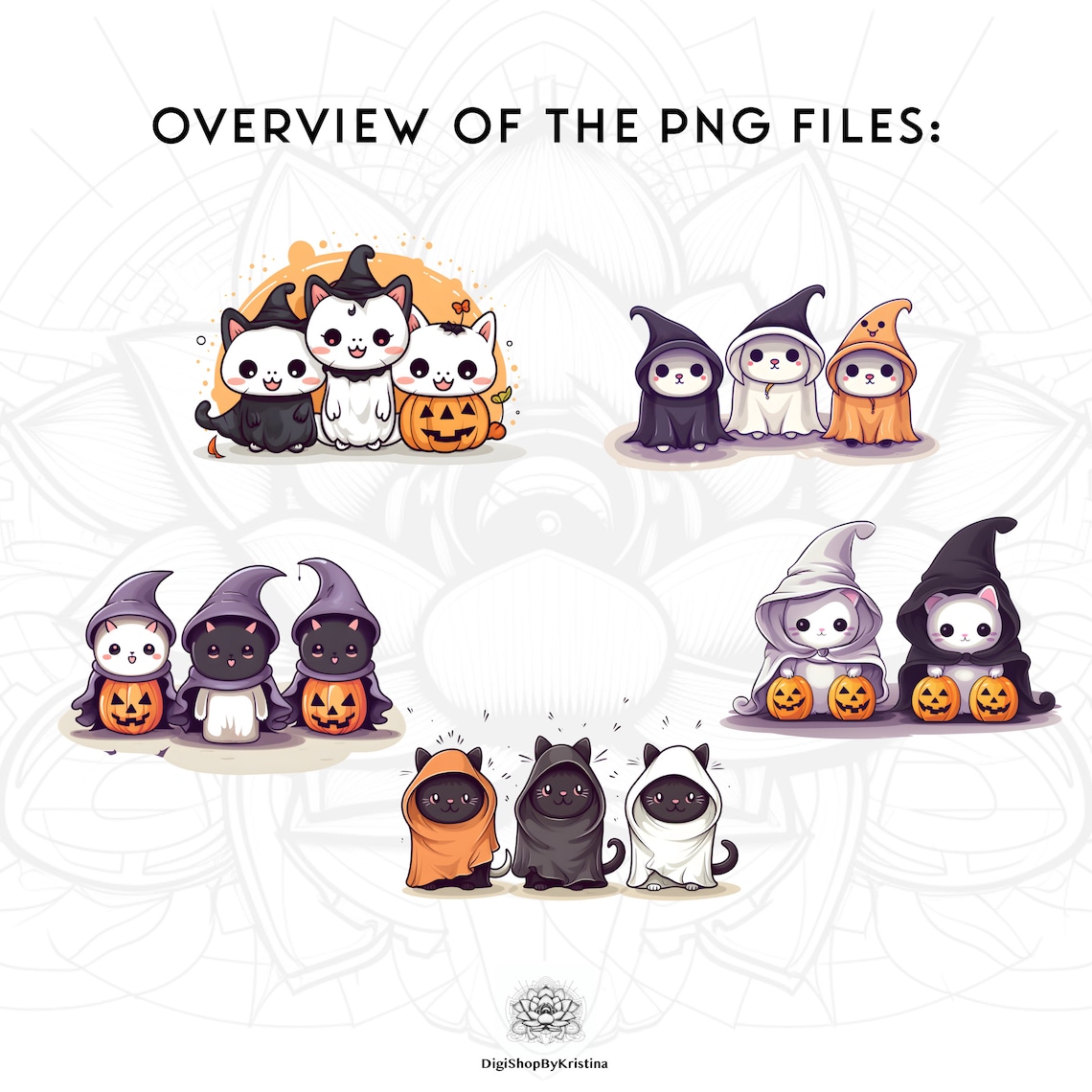 Cute Little Ghost Cats Clipart Pngs Retro Cats Graphics - Etsy