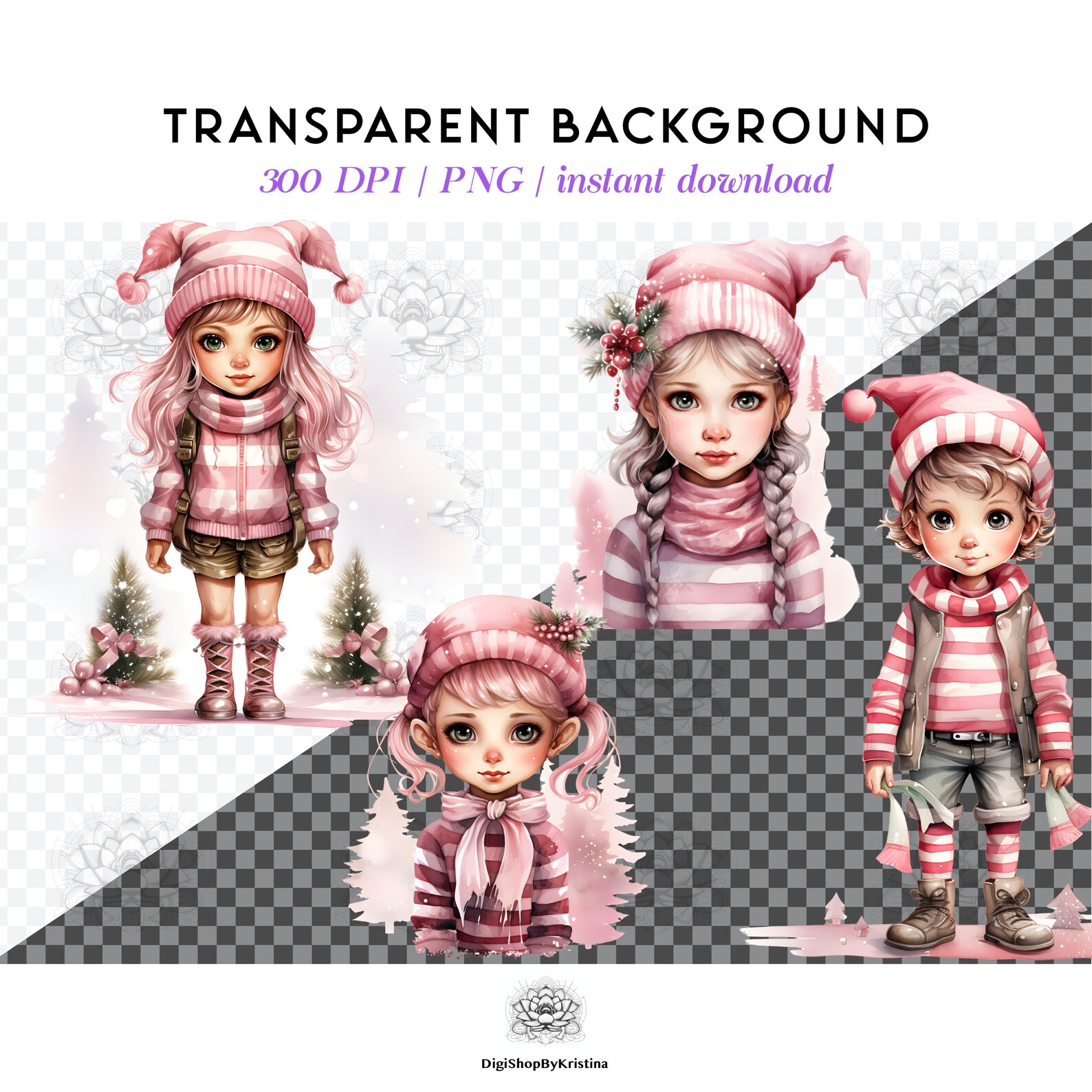 Christmas Elf Clipart Collection Pink Christmas Elves Clipart Girly ...