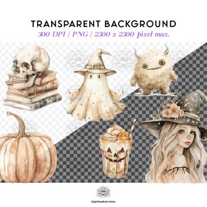 Boho Halloween Clipart Set 2, Retro Halloween Pngs, Witch, Ghost, Bat ...