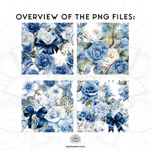 Blue Christmas Flowers Digital Papers | Girly Christmas Seamless ...