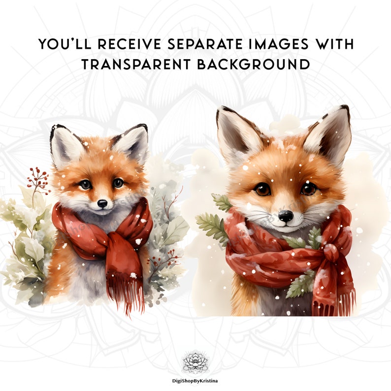 Cute Little Foxes Clipart Set Watercolor Fox Pngs Winter Animals ...