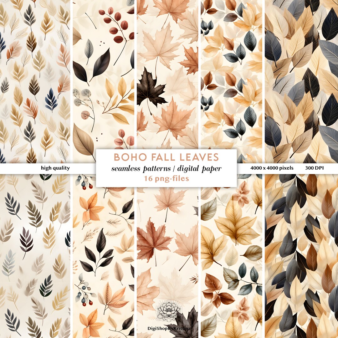 Boho Autumn Leaves Seamless Pattern | Leaf Digital Paper | Fall Leaf ...