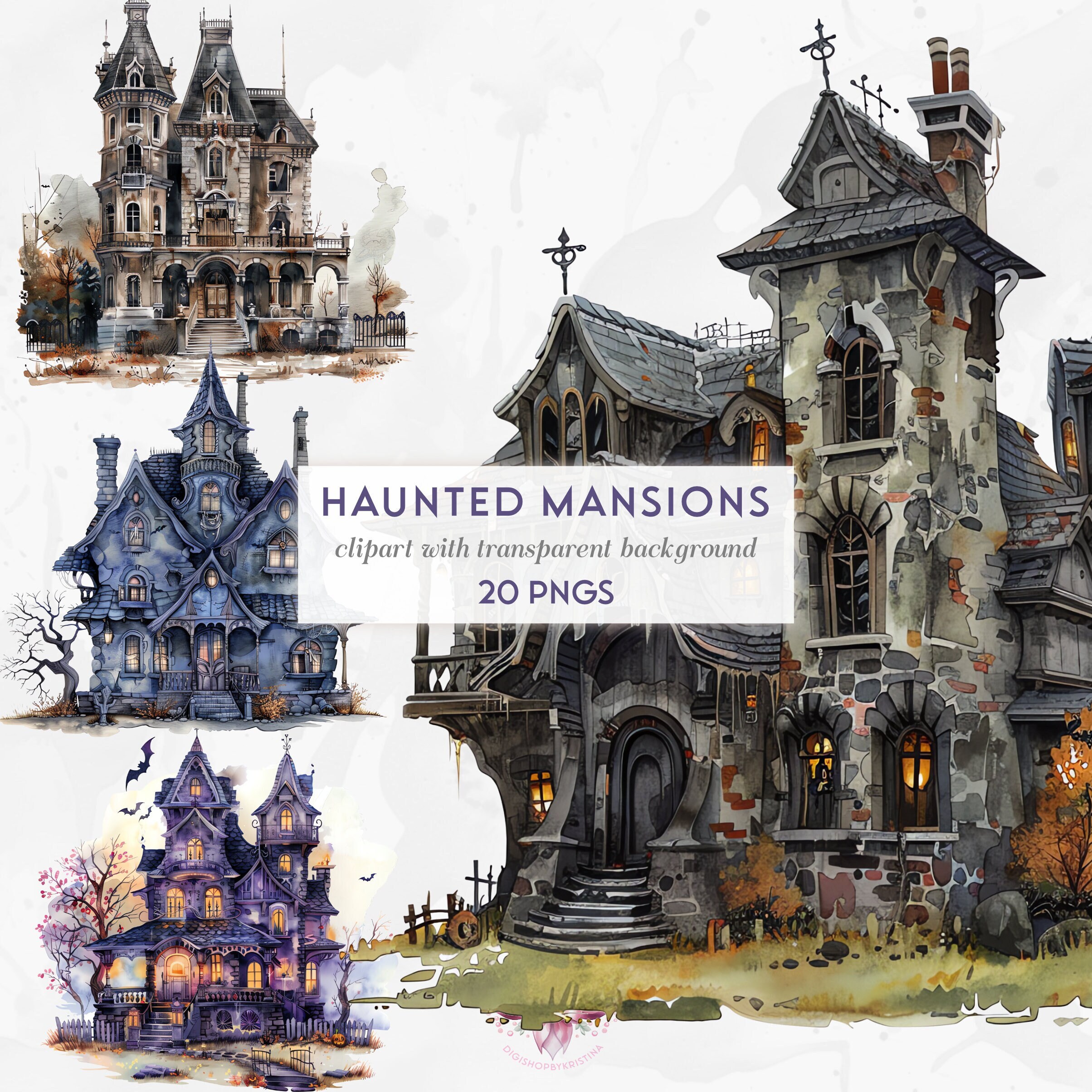 Haunted Mansion Clipart Watercolor Halloween House Pngs Halloween ...