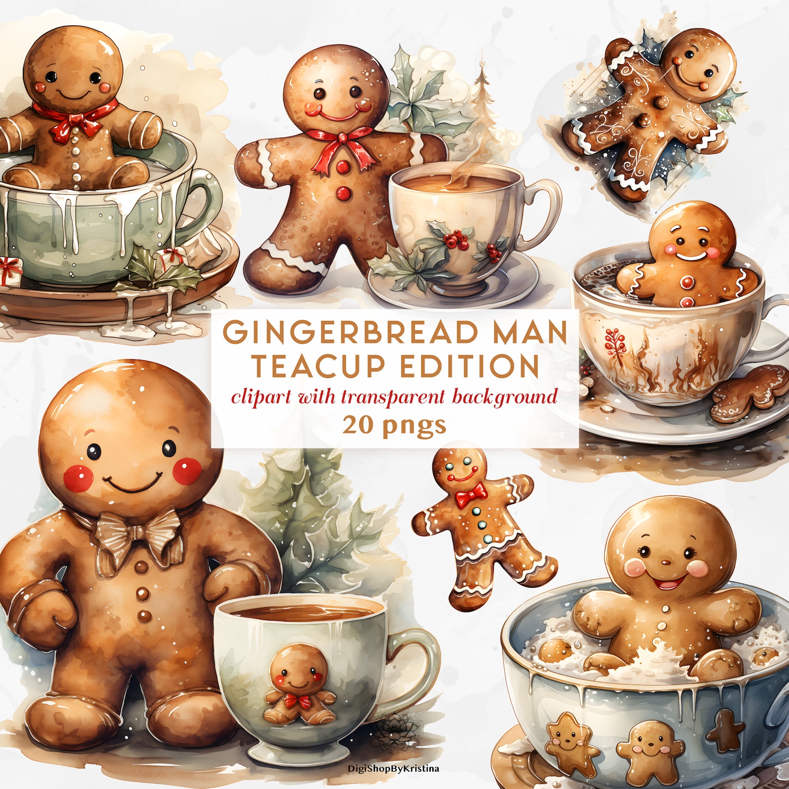 Cute Watercolor Gingerbread Man in Tea Cup Clipart Cute Christmas ...