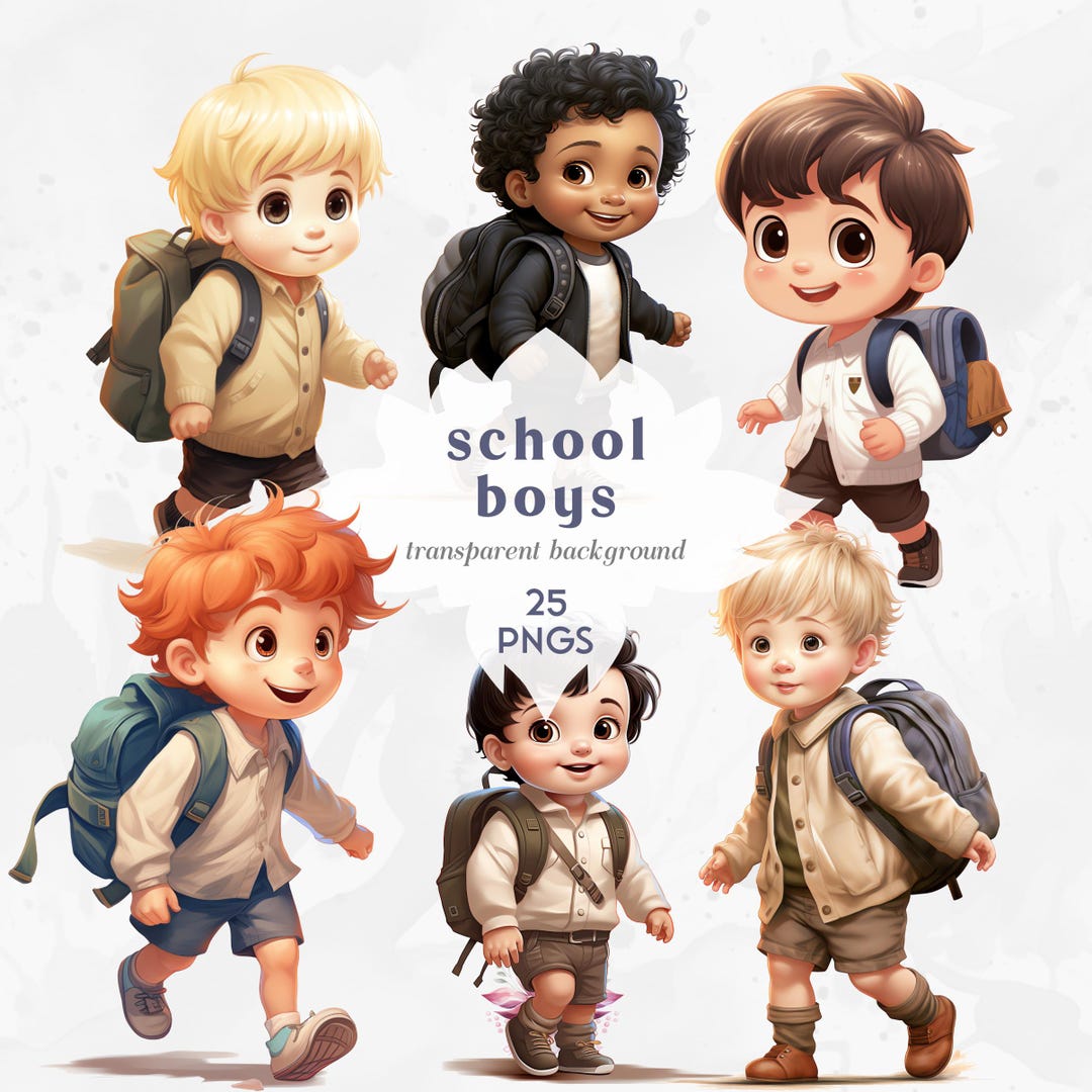 School Boys Clipart | Back to School Clipart | Cute Boy Clipart | Autumn Nursery Decor Digital ...